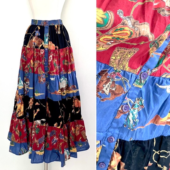 Vintage | Skirts | Vintage 8s Phool Western Cowboy Button Down Ruffle ...